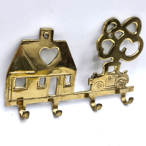Hand Crafted | Accents | Vintage Solid Brass Key Holder 4 Key Hooks ...